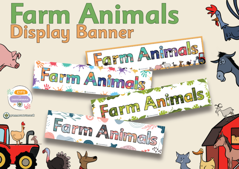 EYFS Farm Animals - Display Banner - Grammarsaurus