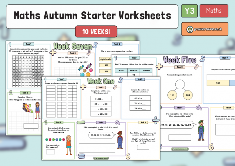 Year 3 Weekly Maths Starters - Autumn - Grammarsaurus