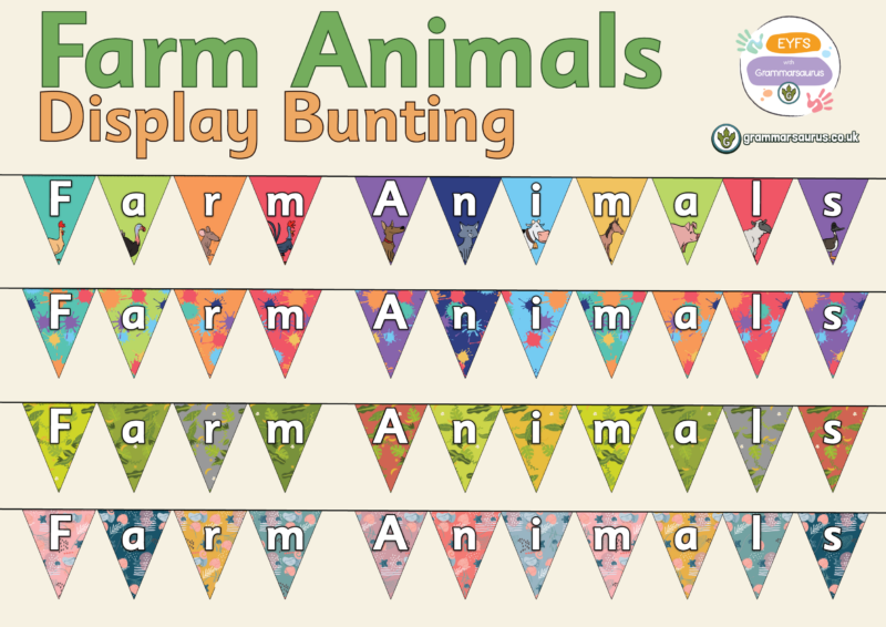 EYFS Farm Animals - Classroom Display Bunting - Grammarsaurus