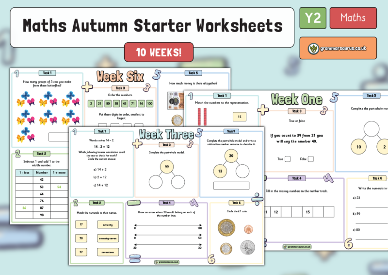 Year 2 Weekly Maths Starters - Autumn - Grammarsaurus