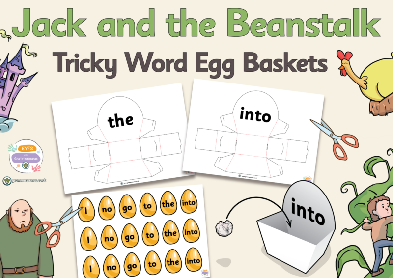 EYFS Jack and the Beanstalk - Tricky Word Egg Baskets - Grammarsaurus