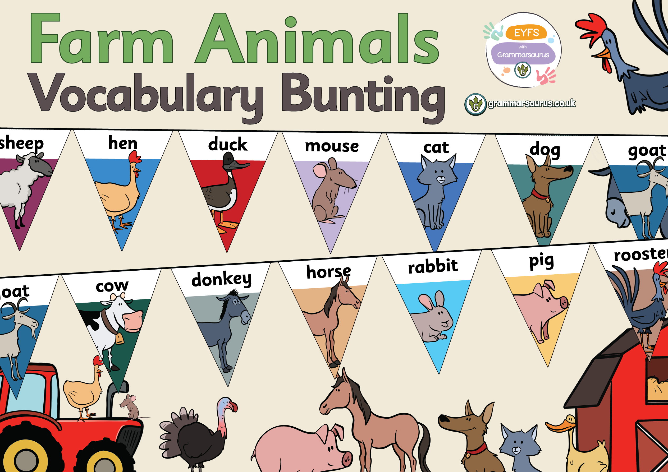 EYFS Farm Animals - Vocabulary Bunting - Grammarsaurus