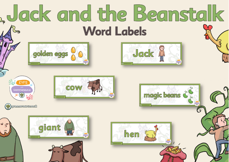 EYFS Jack and the Beanstalk - Word Labels - Grammarsaurus