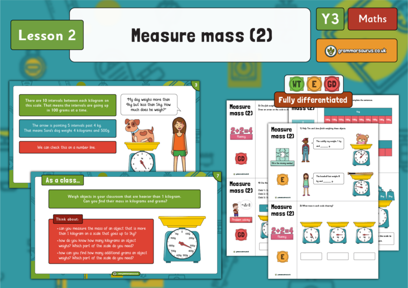 Year 3 Mass and Capacity - Measure Mass (2) – Lesson 2 - Grammarsaurus