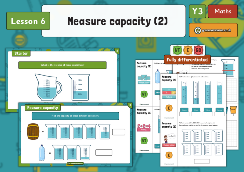 Year 3 Mass and Capacity - Measure capacity (2) - Lesson 6 - Grammarsaurus