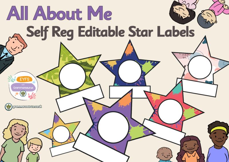 EYFS All About Me - Self-Registration Editable Star Labels - Grammarsaurus