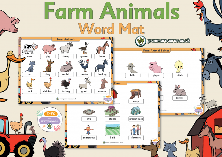 EYFS Farm Animals - Word Mat - Grammarsaurus