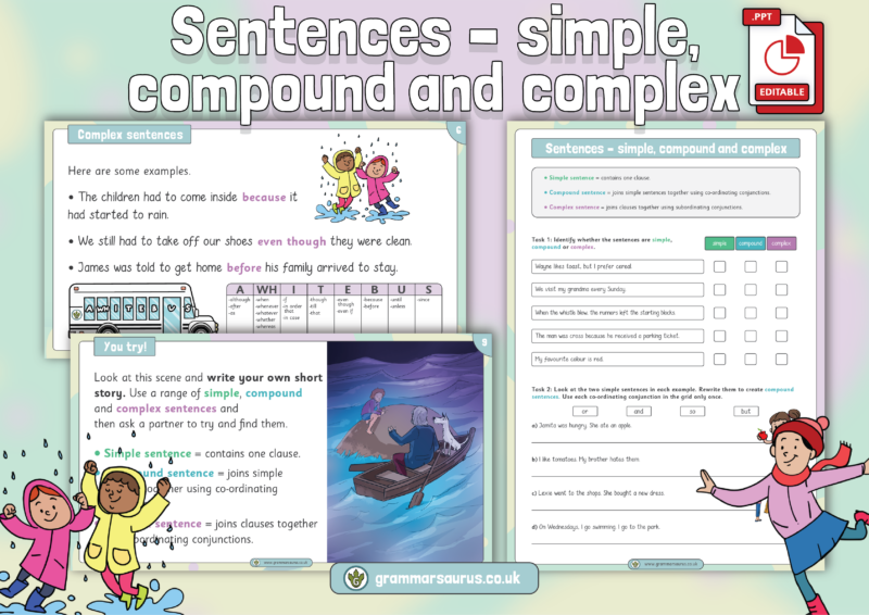 KS2 SPaG - Simple, Compound and Complex Sentences - Grammarsaurus