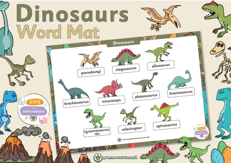 EYFS Dinosaurs - Word Mat - Grammarsaurus