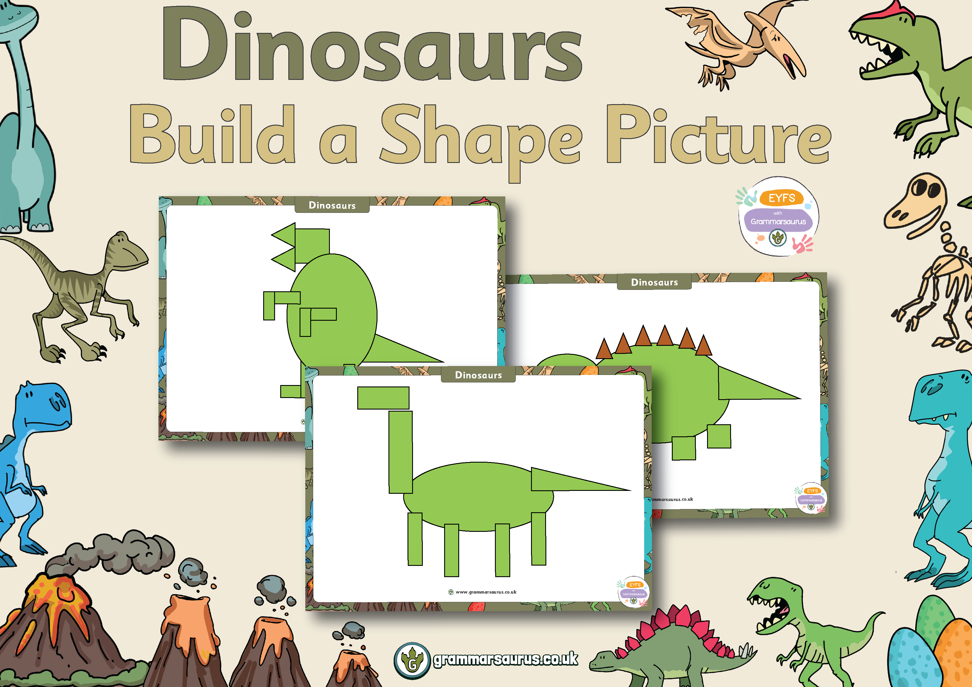 EYFS Dinosaurs - Build a Shape Picture - Grammarsaurus