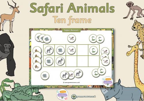 EYFS Safari Animals - Tens Frame - Grammarsaurus