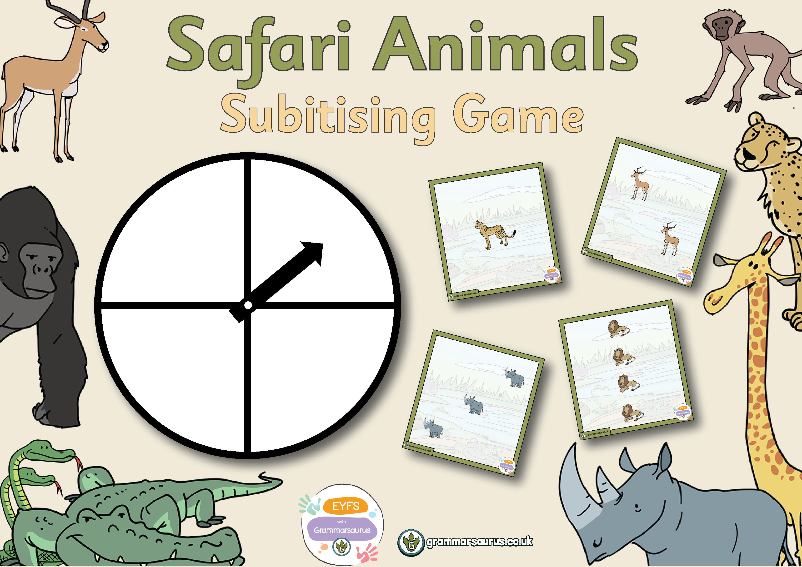 EYFS Safari Animals - Subitising Game - Grammarsaurus