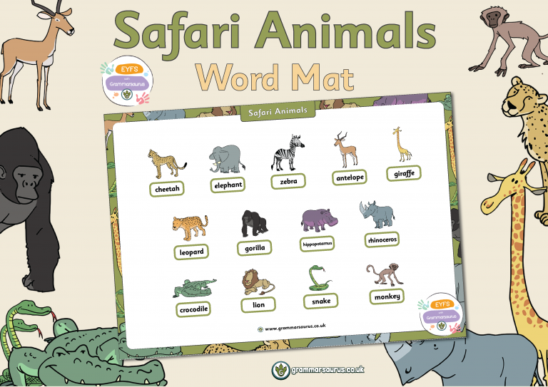 EYFS Safari Animals - Word Mat - Grammarsaurus