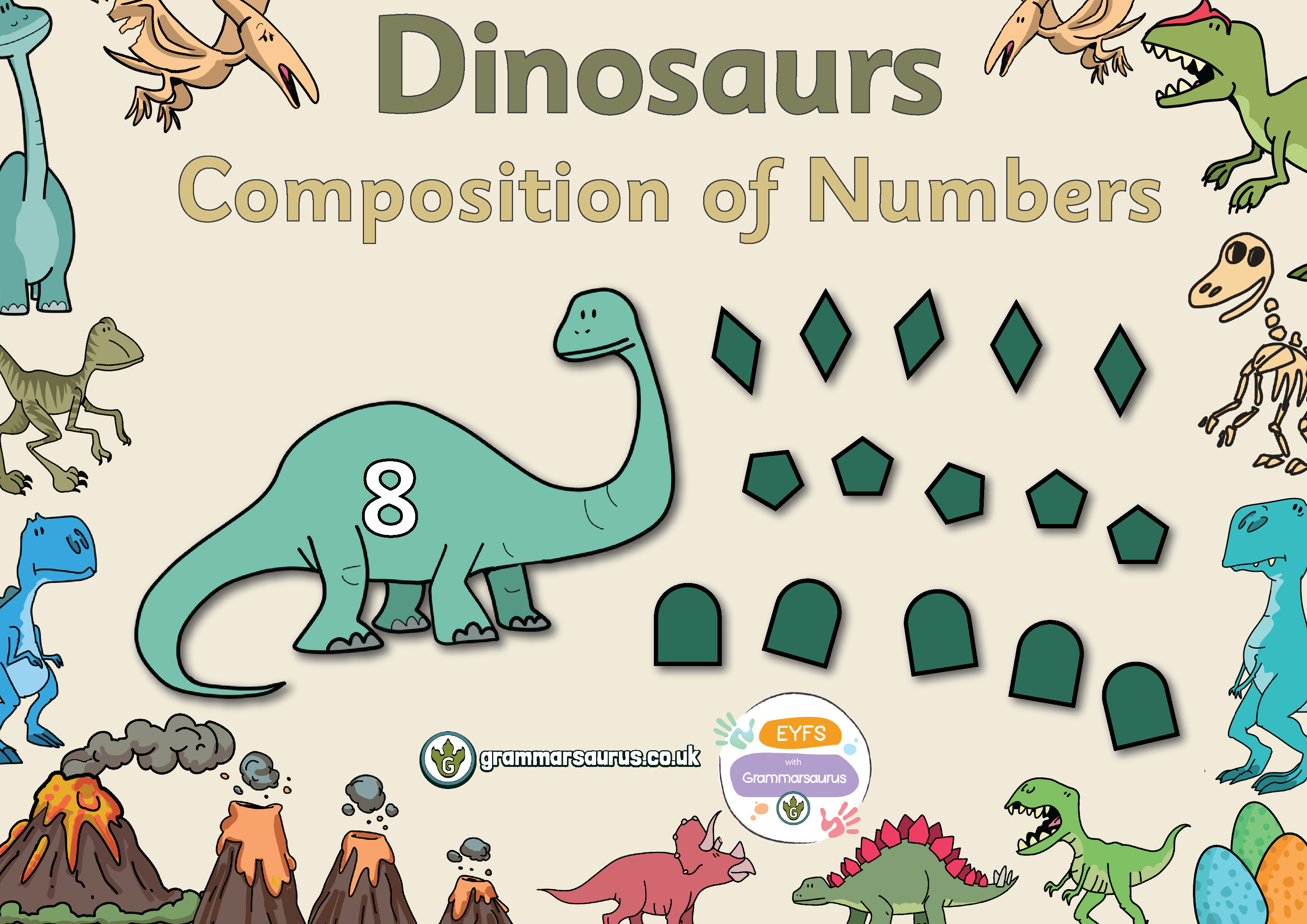 EYFS Dinosaurs - Composition of Numbers - Grammarsaurus