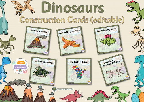 EYFS Dinosaurs - Construction Cards (editable) - Grammarsaurus