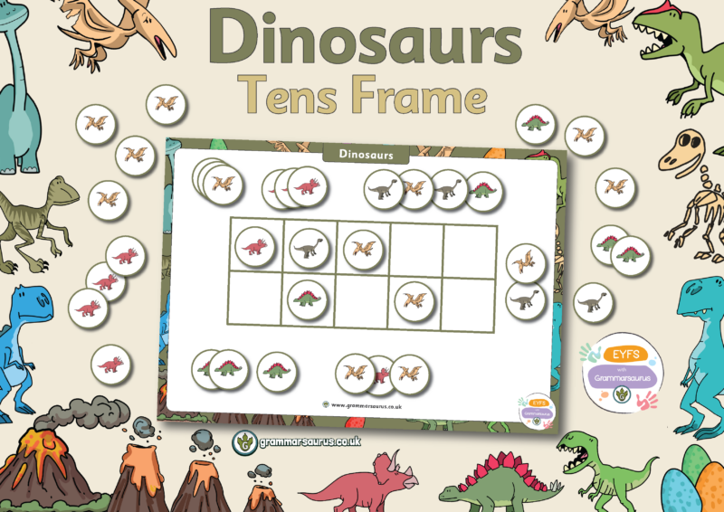 EYFS Dinosaurs - Tens Frame - Grammarsaurus