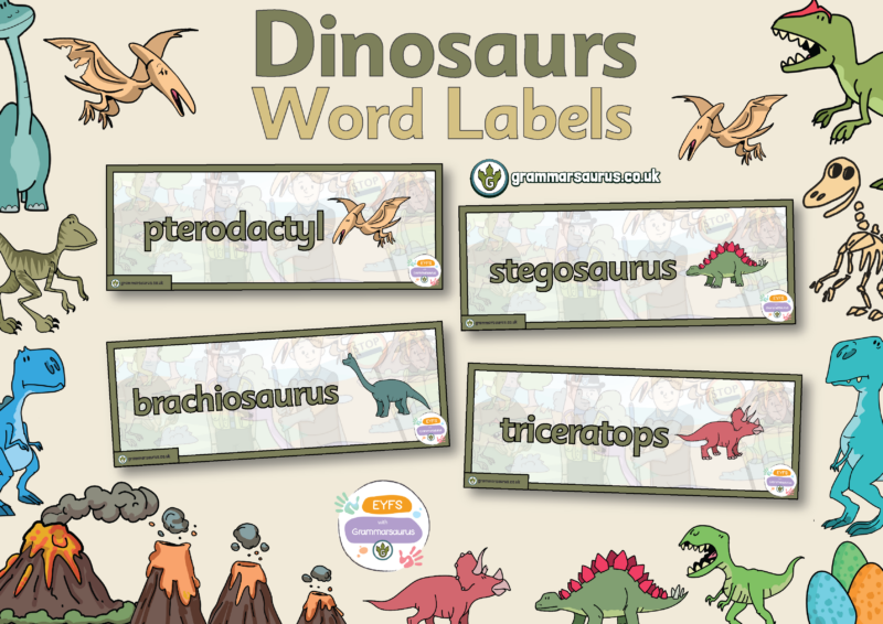 EYFS Dinosaurs - Word Labels - Grammarsaurus