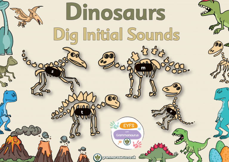 EYFS Dinosaurs - Dig Initial Sounds - Grammarsaurus