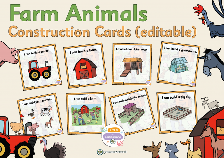 EYFS Farm Animals - Construction Cards (editable) - Grammarsaurus