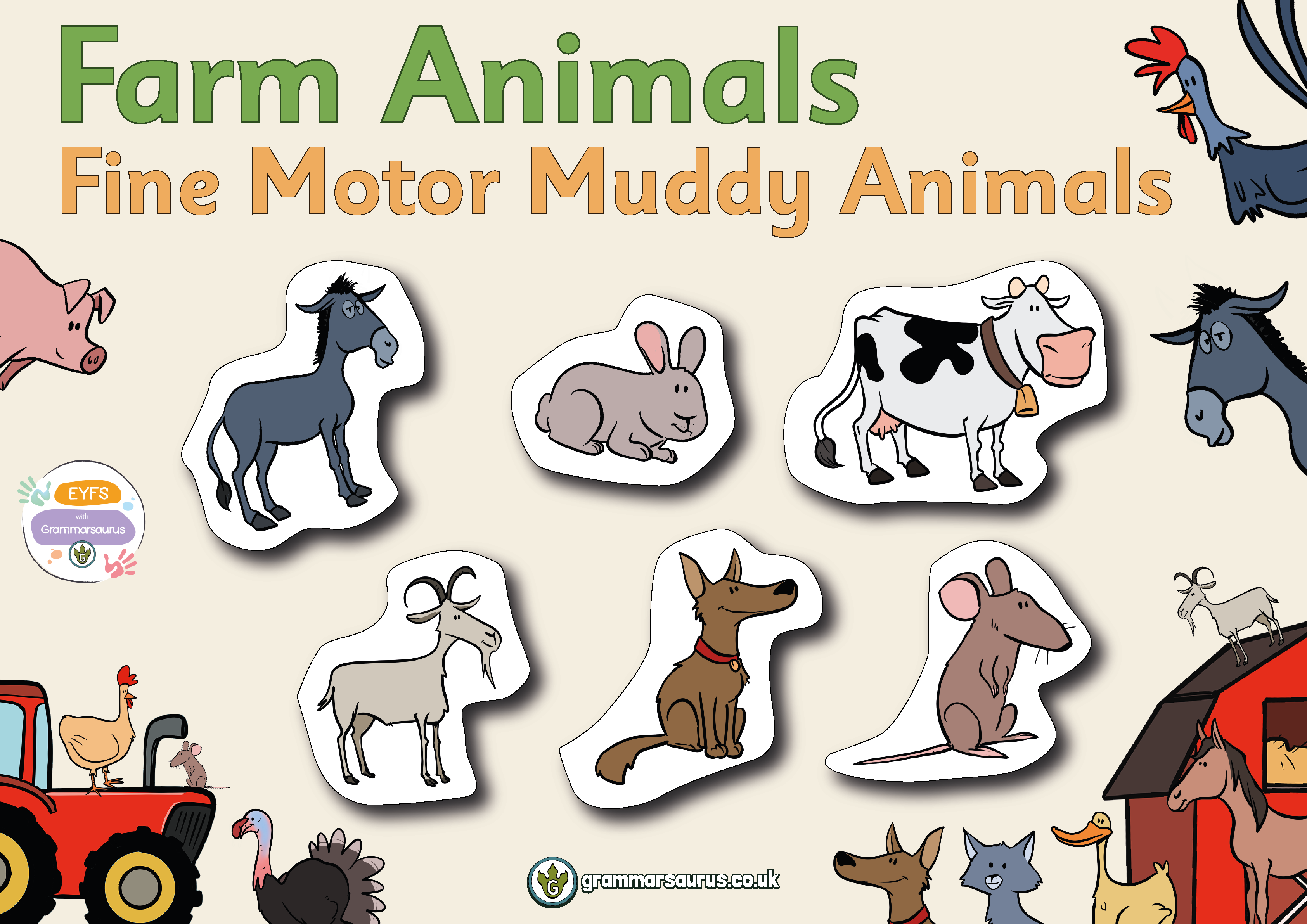 EYFS Farm Animals - Fine Motor Muddy Animals - Grammarsaurus