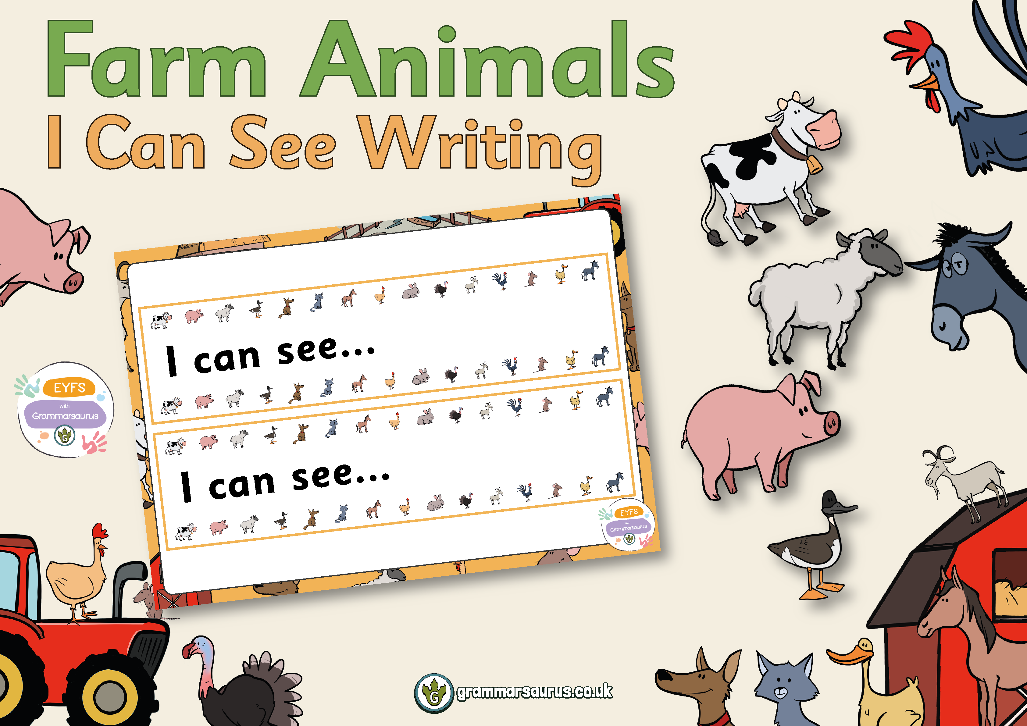 EYFS Farm Animals - I Can See Writing - Grammarsaurus