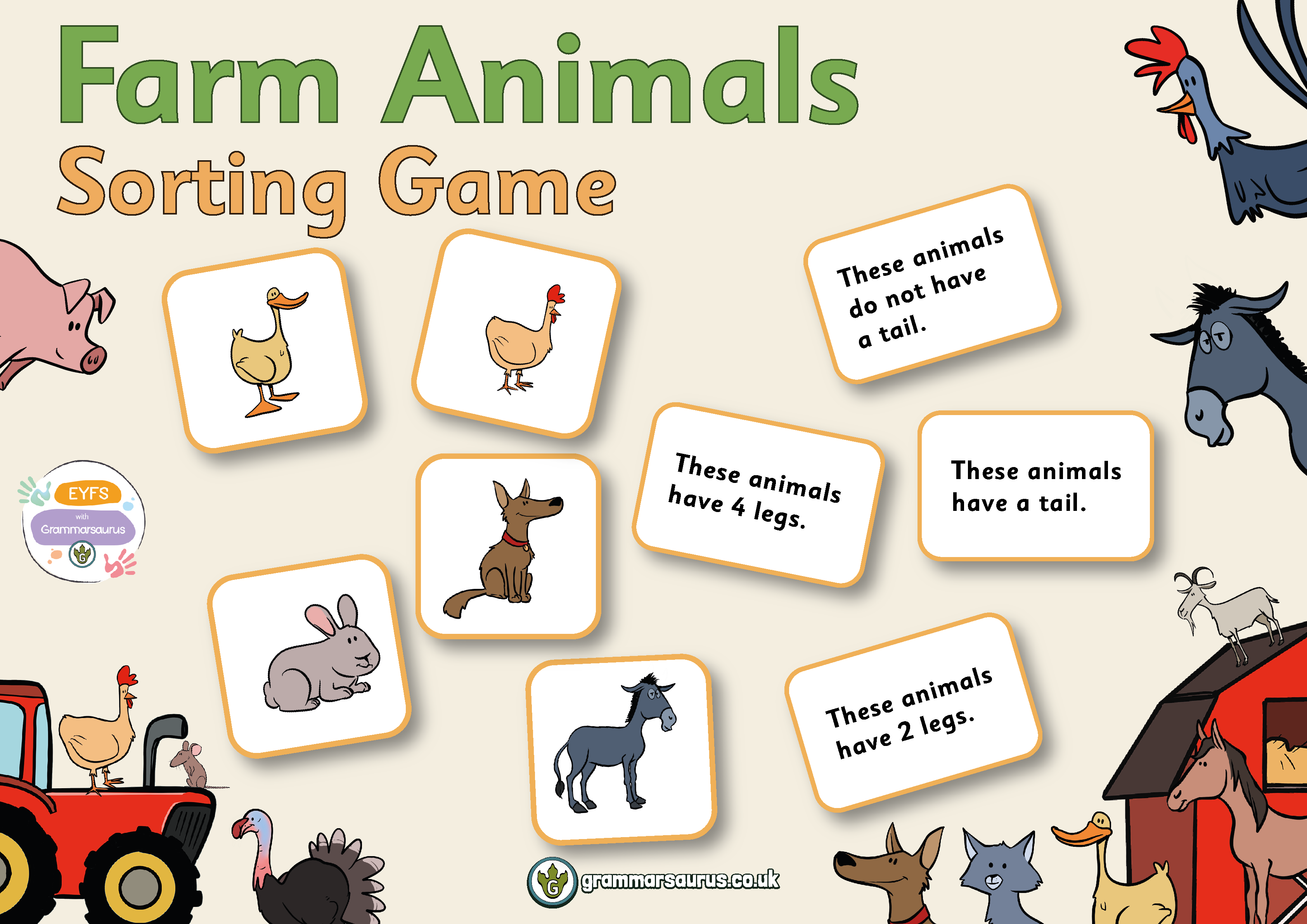 EYFS Farm Animals - Sorting Game - Grammarsaurus