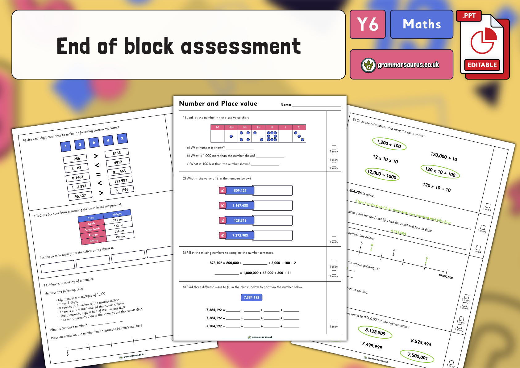 Year 6 Place Value - End of block assessment - Grammarsaurus