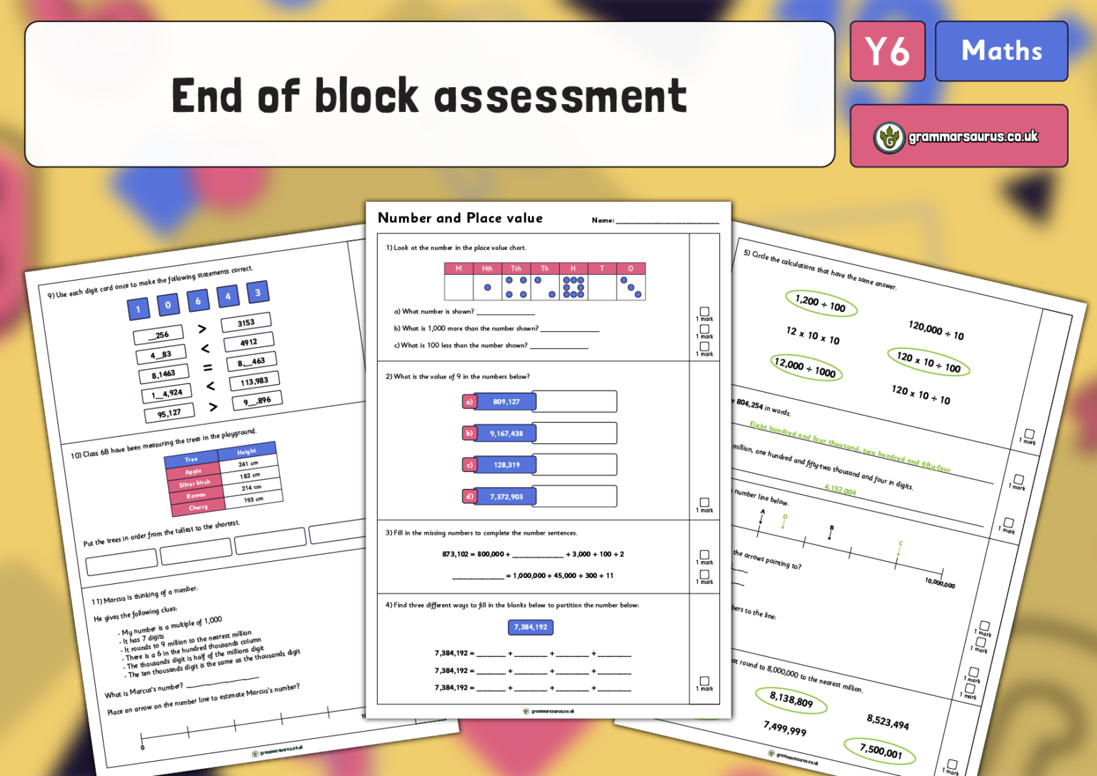 Year 6 Place Value - End of block assessment - Grammarsaurus