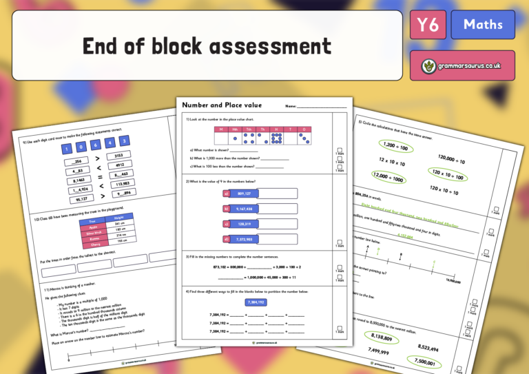 Year 6 Place Value - End of block assessment - Grammarsaurus