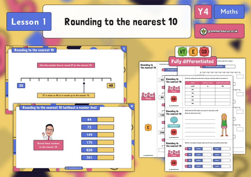 Year 4 Place Value - Rounding to the nearest 10 - Lesson 1 - Grammarsaurus