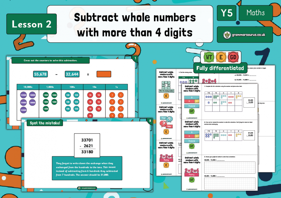 Year 5 Addition and Subtraction - Subtract whole numbers with more than 4 digits - Lesson 2 ...