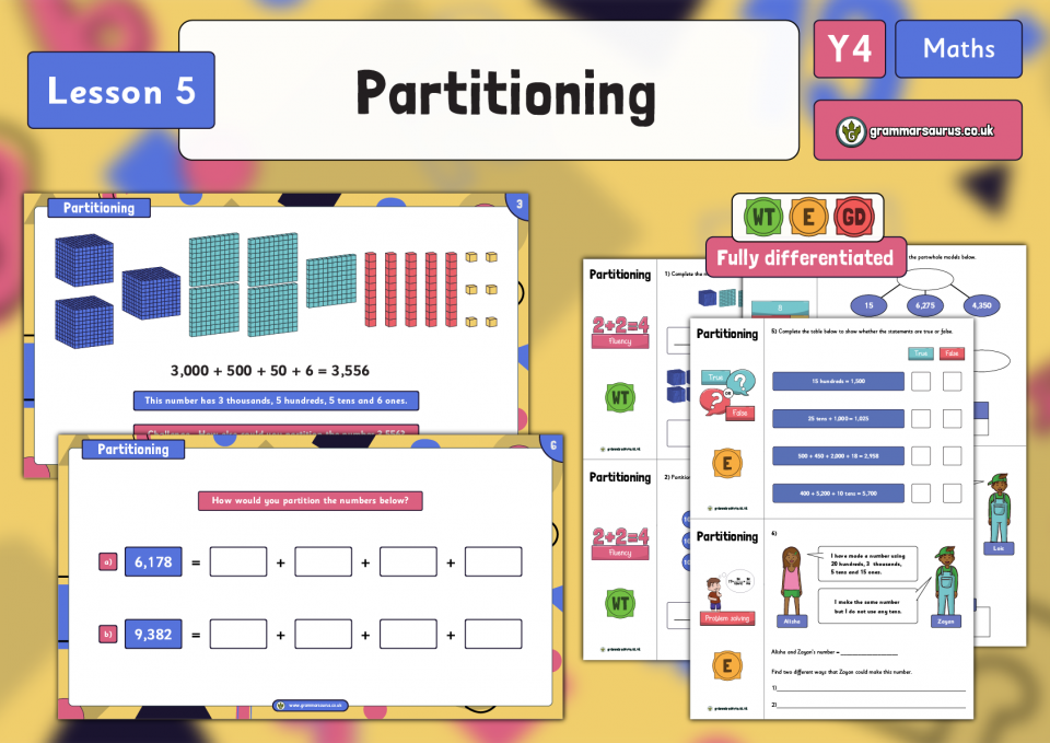 Year 4 Place Value – Partitioning – Lesson 5 - Grammarsaurus
