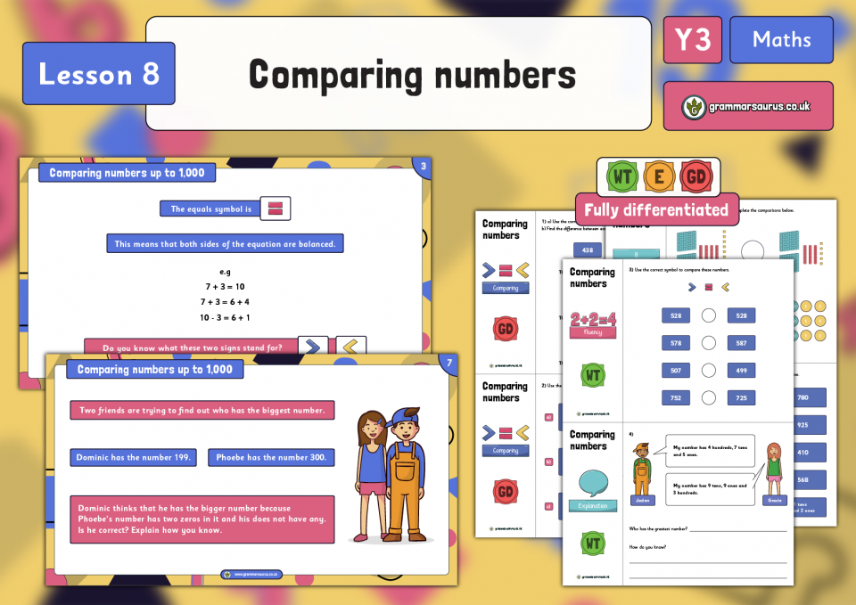 Year 3 Place Value - Comparing Numbers - Lesson 8 - Grammarsaurus