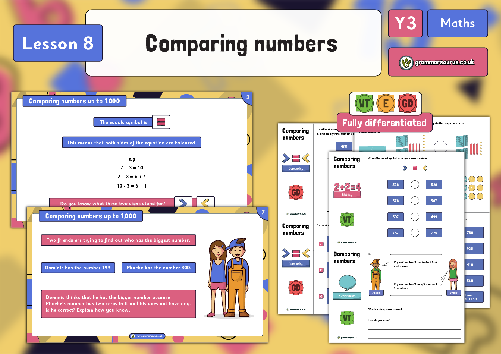 Year 3 Place Value - Comparing Numbers - Lesson 8 - Grammarsaurus