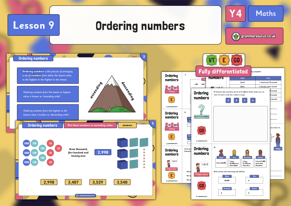 Year 4 Place Value – Ordering numbers – Lesson 9 - Grammarsaurus