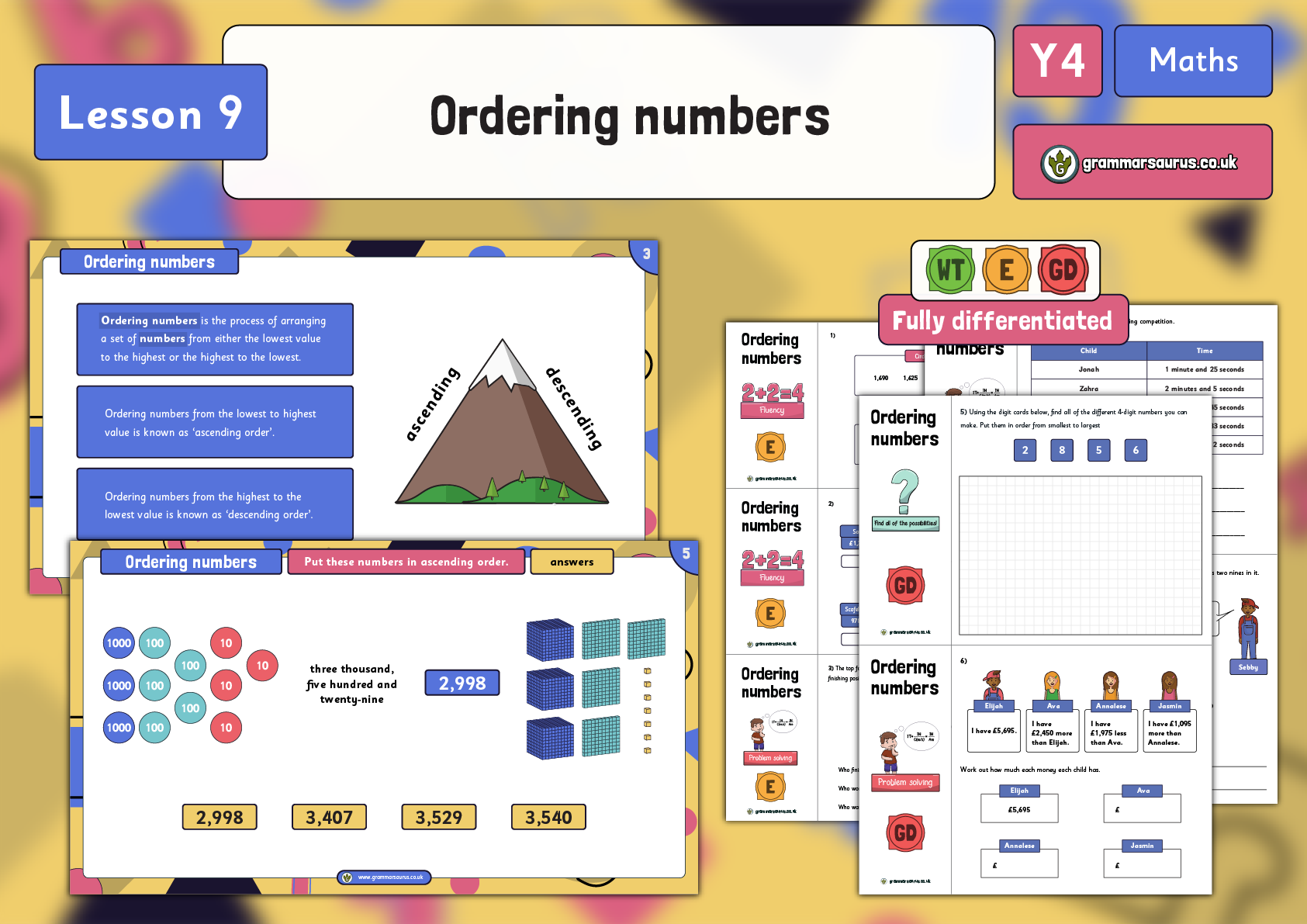 Year 4 Place Value – Ordering numbers – Lesson 9 - Grammarsaurus