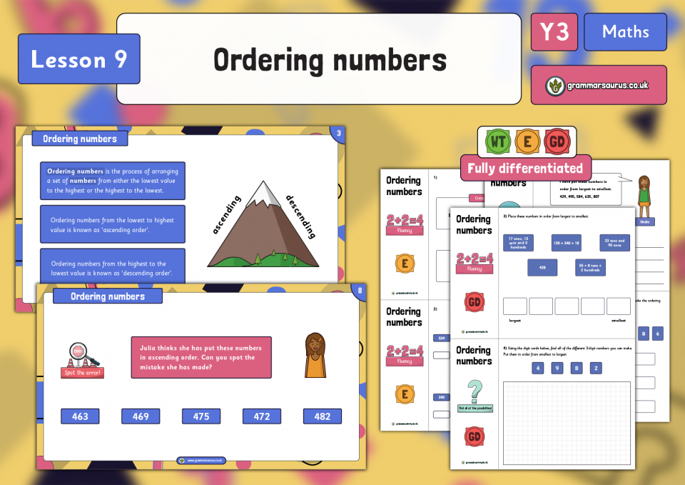 Year 3 Place Value - Ordering Numbers - Lesson 9 - Grammarsaurus
