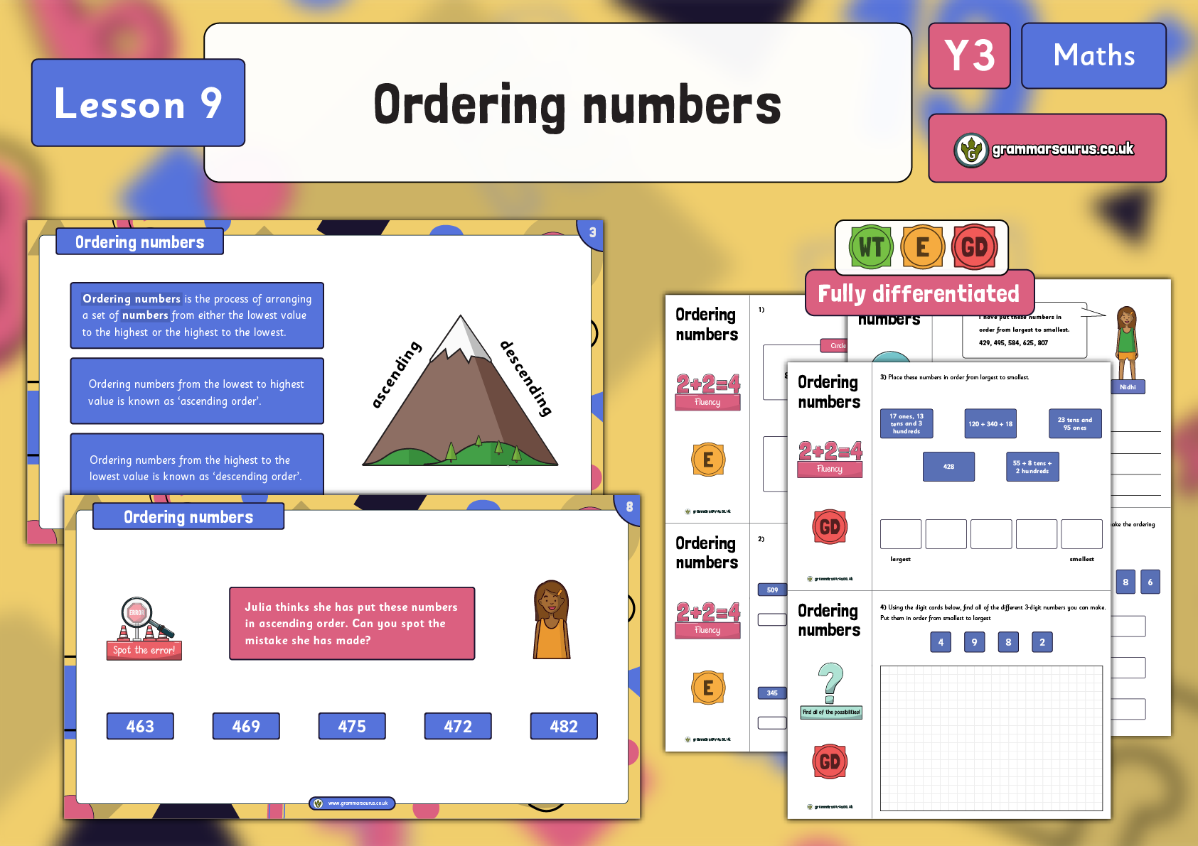 Year 3 Place Value Ordering Numbers Lesson 9 Grammarsaurus