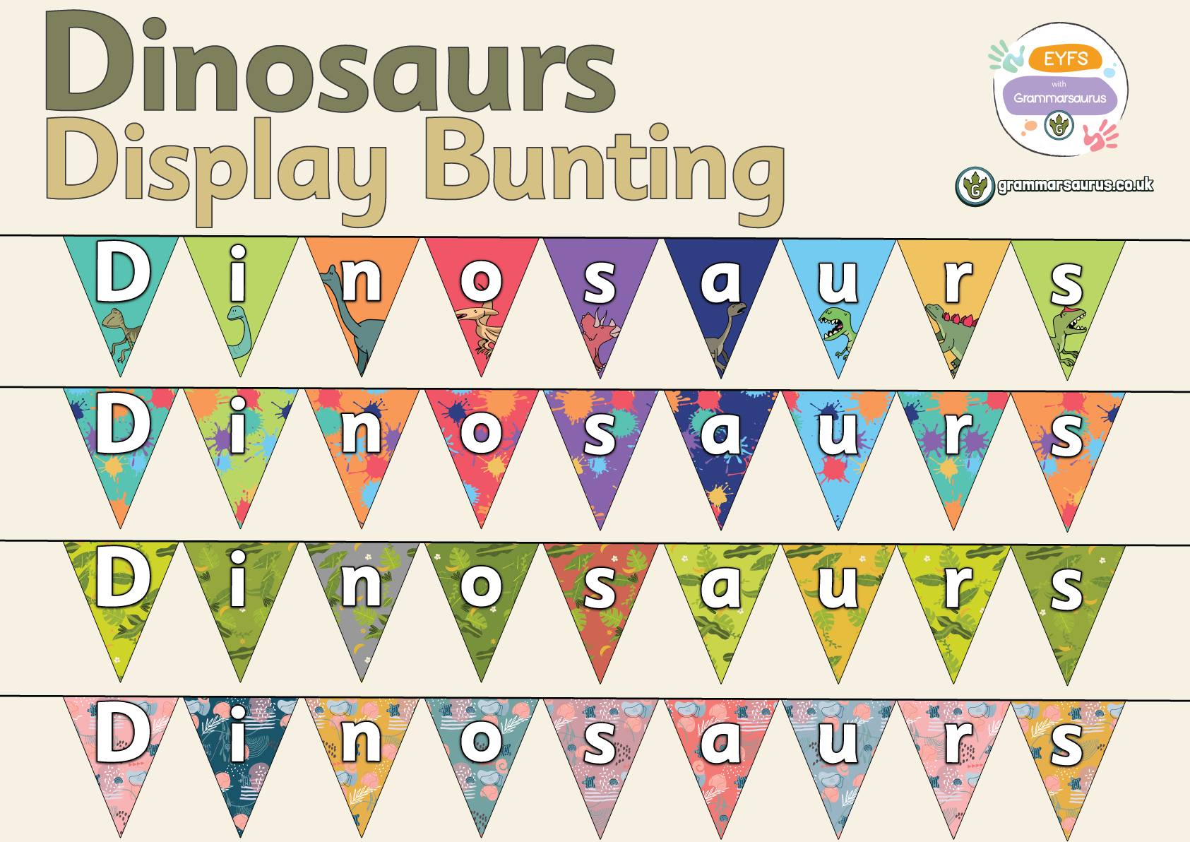 EYFS Dinosaurs - Display Bunting - Grammarsaurus