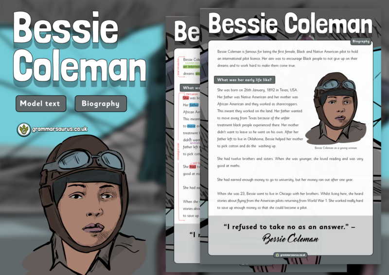 Year 2 Model Text – Biography - Bessie Coleman - Grammarsaurus