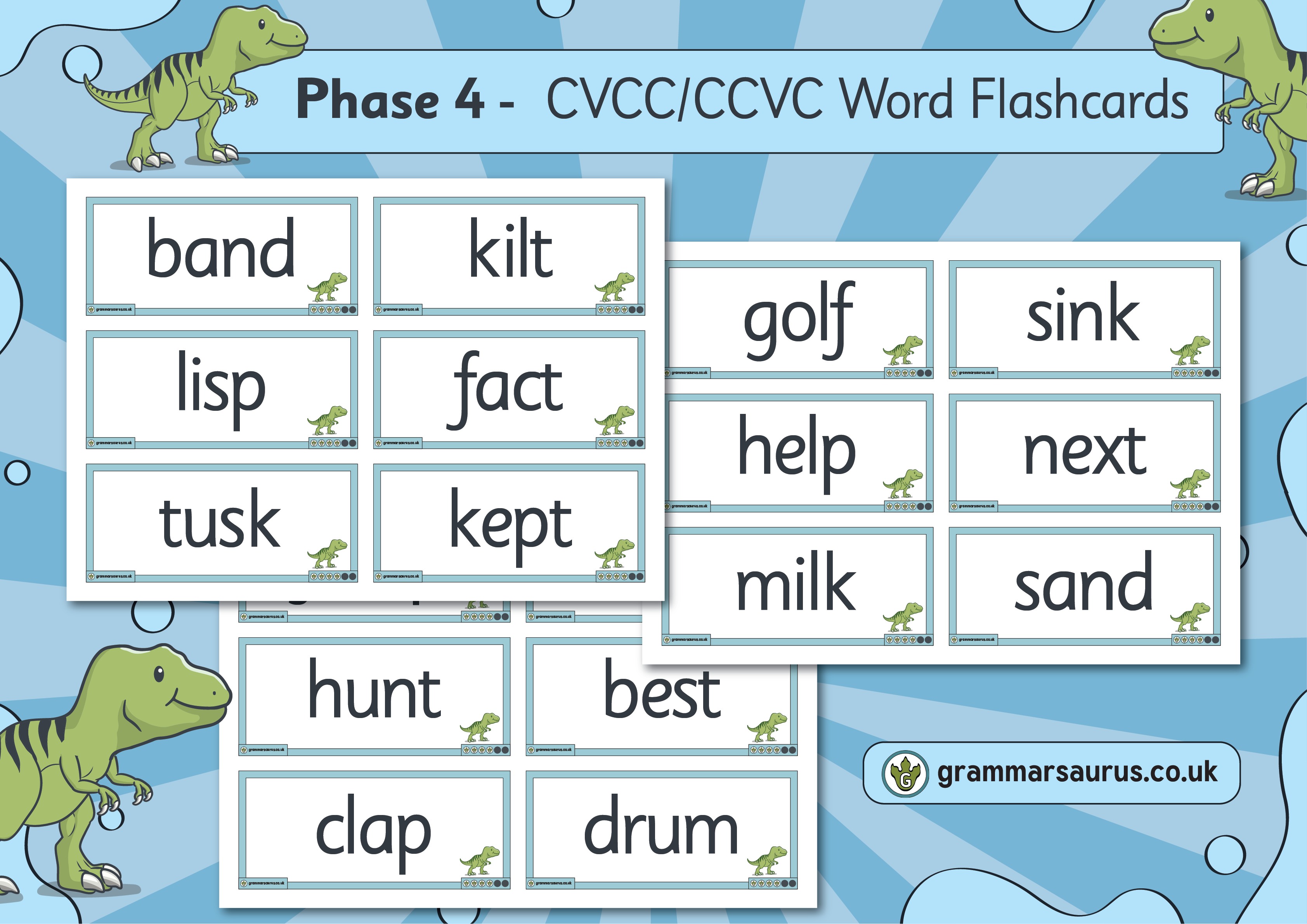 Phonics Phase 4 CVCC CCVC Word Flashcards Grammarsaurus Phonics Phase 4 CVCC CCVC Word Flashcards Grammarsaurus