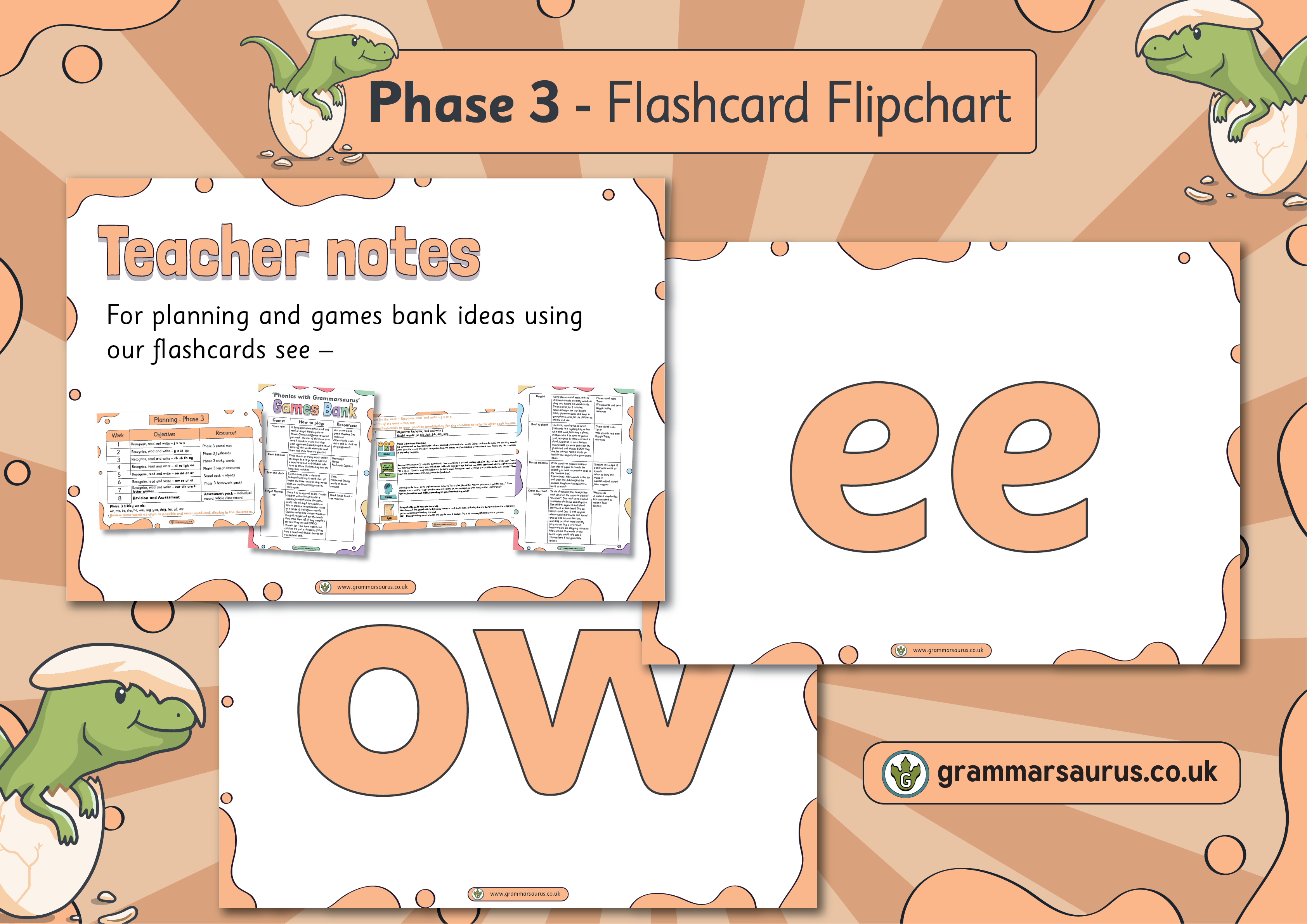 Phonics Phase 3 - Flashcard Flipchart - Grammarsaurus