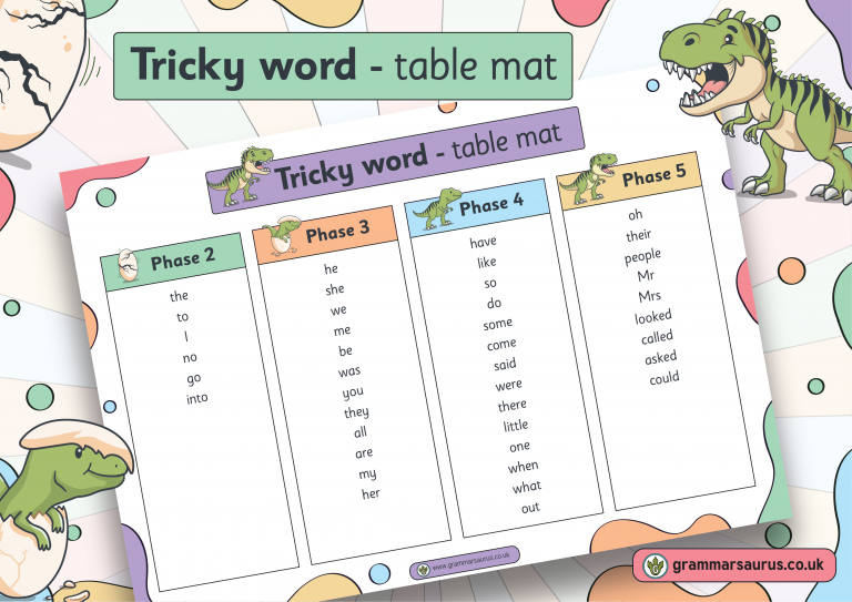 Phonics Phase 2 5 Tricky Word Table Mats Grammarsaurus