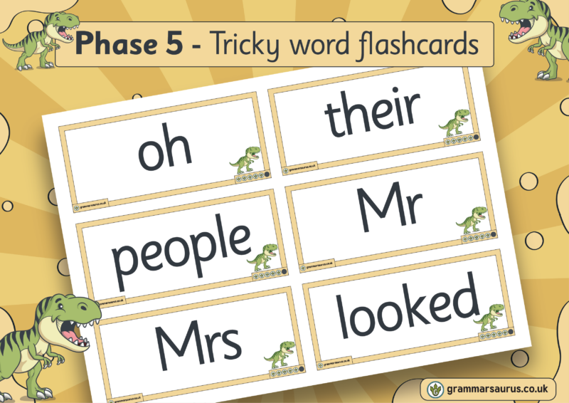 Phonics Phase 5 - Tricky Word Flashcard - Grammarsaurus