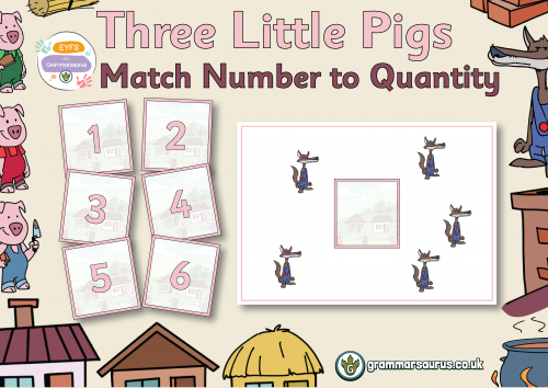 EYFS Three Little Pigs - Match Number to Quantity - Grammarsaurus