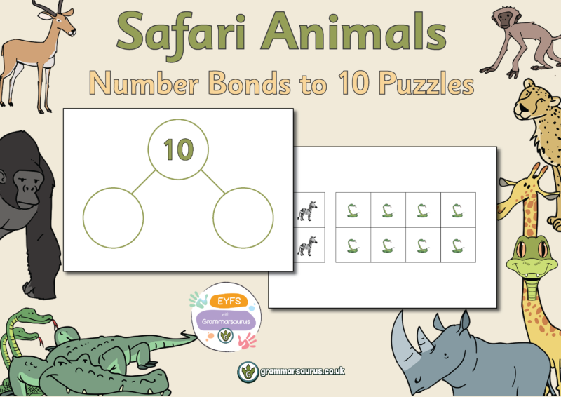 EYFS Safari Animals - Number Bonds to 10 Puzzles - Grammarsaurus