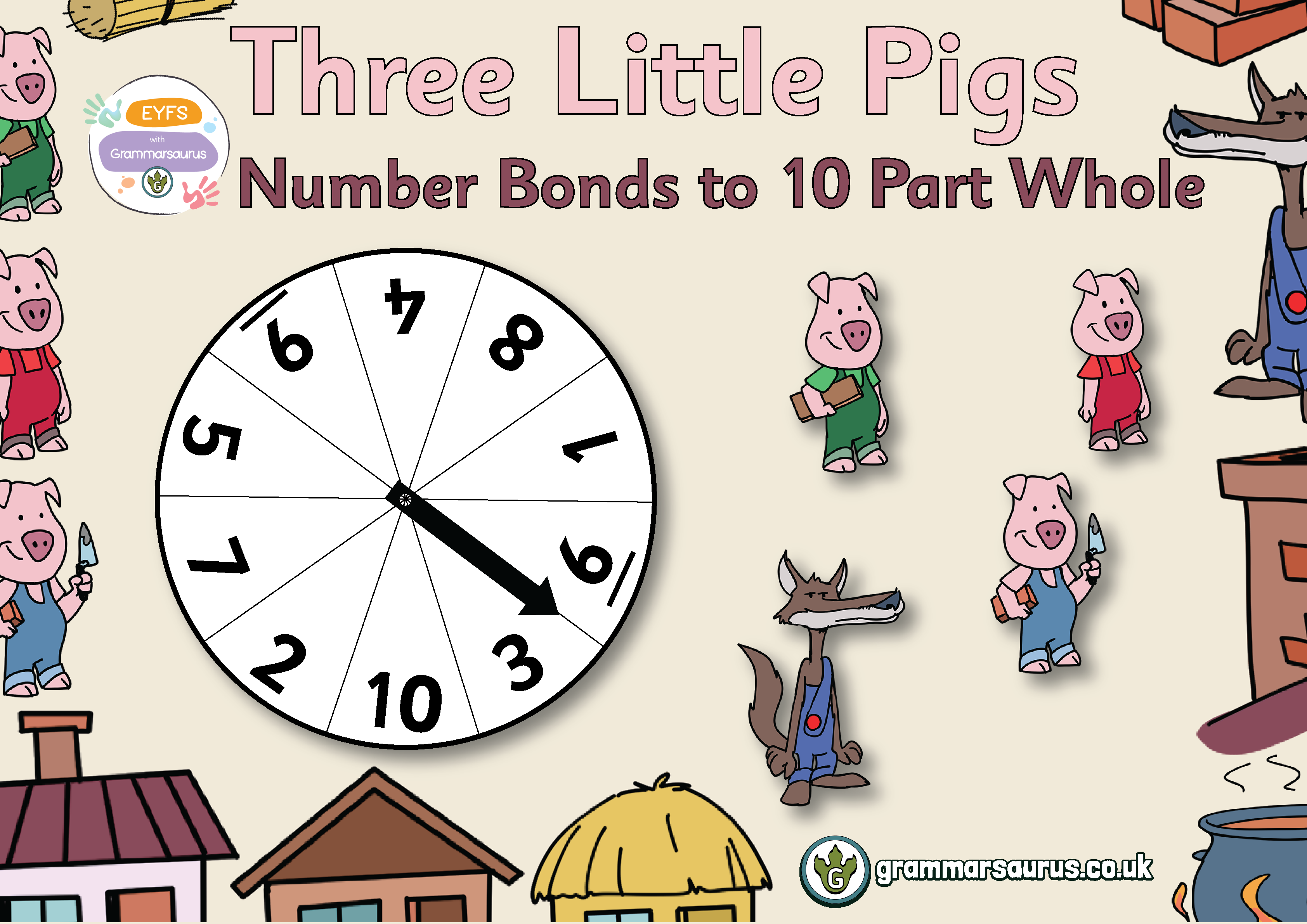 EYFS Three Little Pigs - Number Bonds to 10 Part Whole - Grammarsaurus