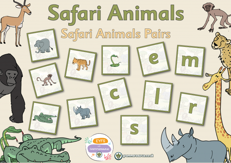 EYFS Safari Animals - Pairs Game - Grammarsaurus