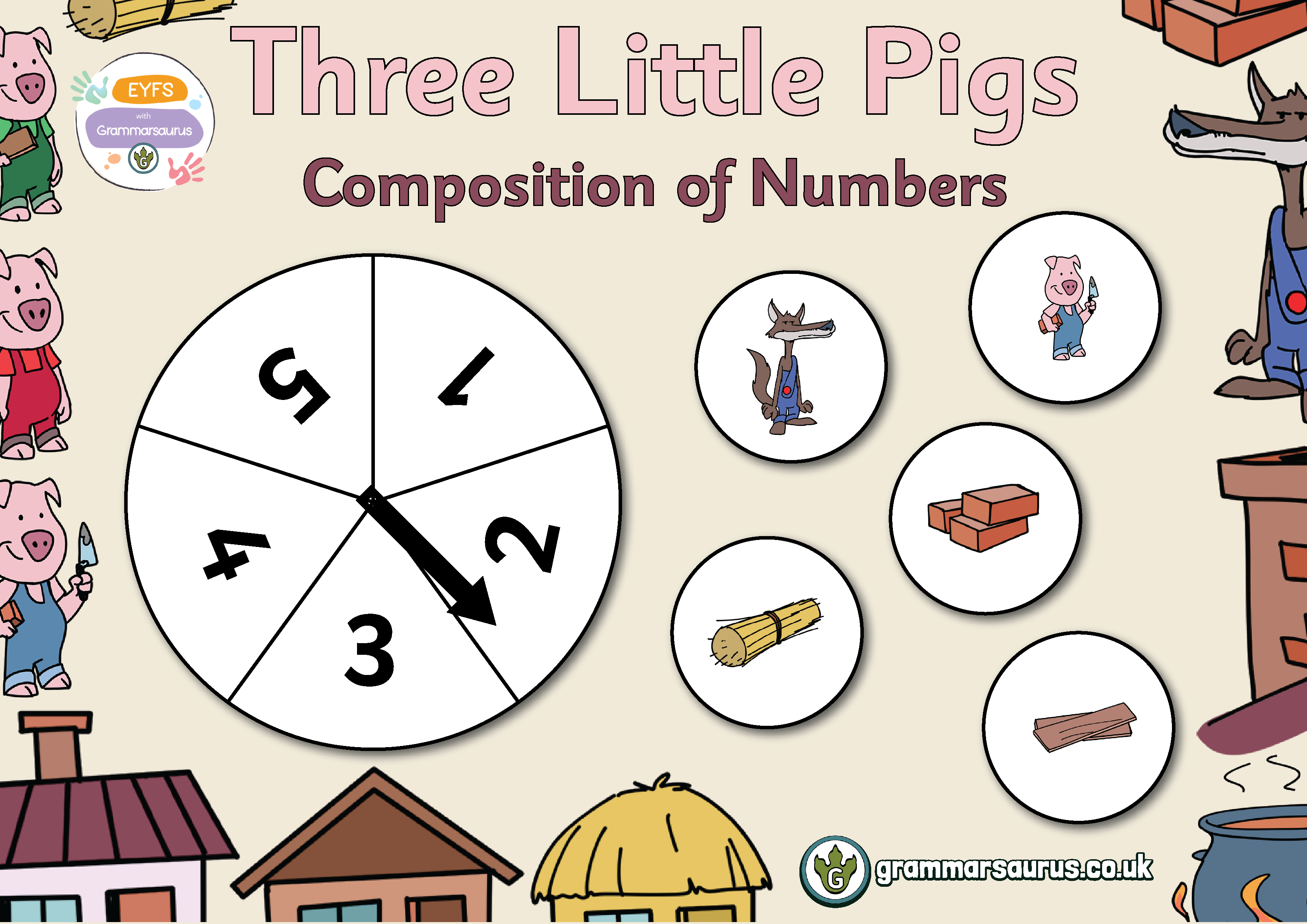EYFS Three Little Pigs - Composition of Numbers - Grammarsaurus