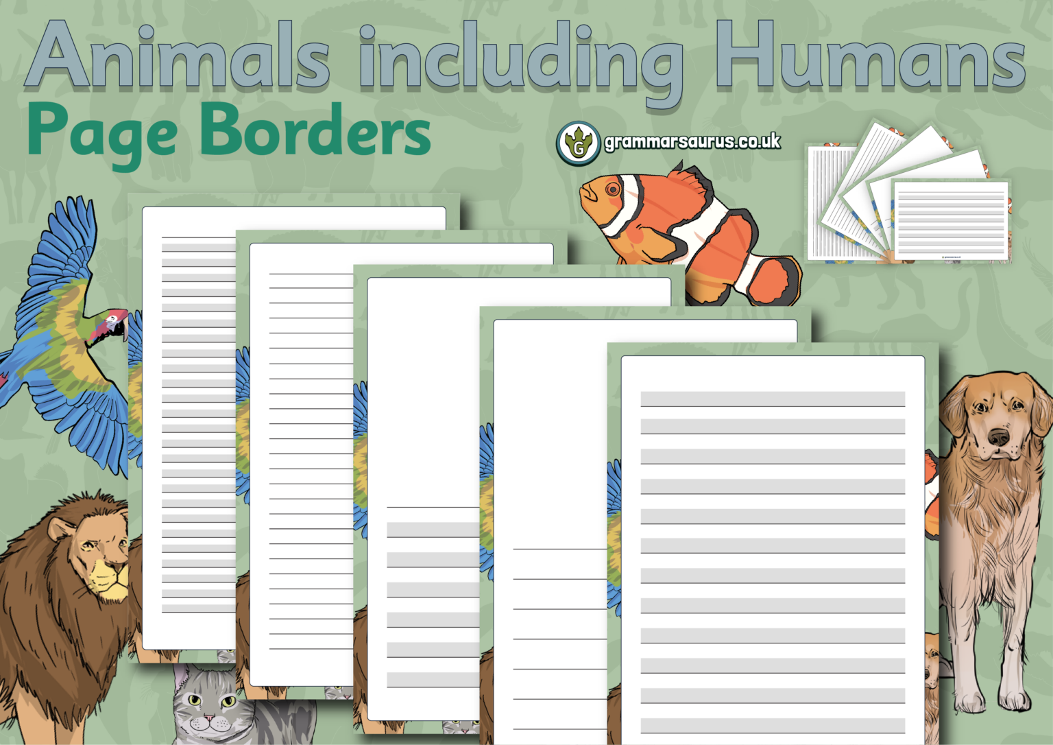 Year 1 Science - Animals including Humans - Page Boarders - Grammarsaurus
